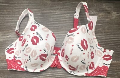44C Cacique Lips Print Boost Plunge Padded Lace Bra Full Support Front ...
