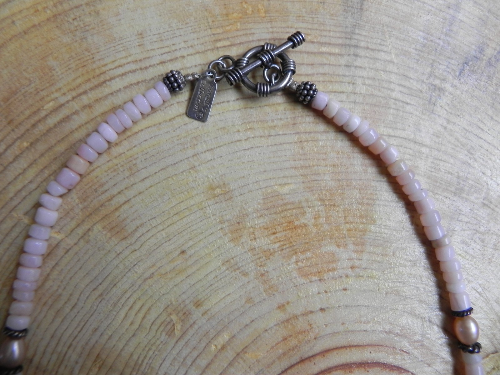 Pink Peruvian Opal, Pearls & Sterling Silver Necklace 17" by Ranell's ...