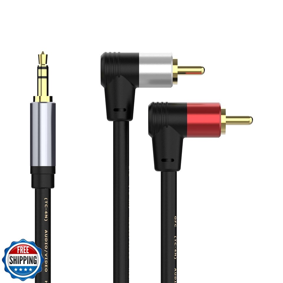 3.5mm to RCA Cable 3.3FT, 90 Degree Right Angle 2RCA Male to 3.5mm TRS ...