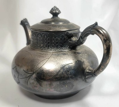 Antique James W Tufts 1948 Made In Biston Silver Teapot W/Etched Floral ...