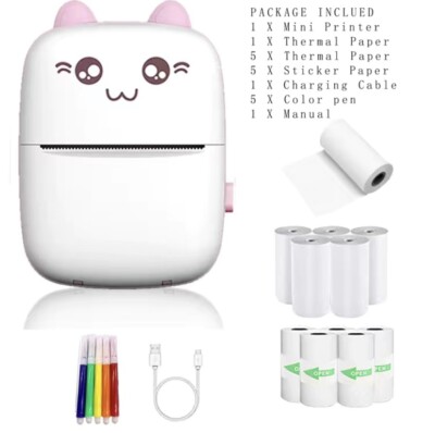 Cute Mini Bluetooth Portable Pocket Thermal Printer - Pink w 11 Rolls ...