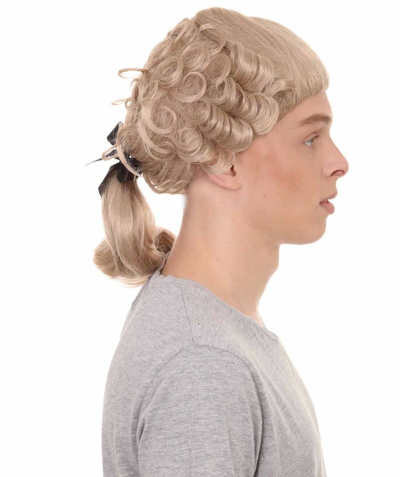 18th Century Colonial Peruke Gentleman's Powdered Blonde Curly Wig ...