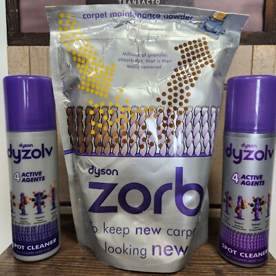 Dyson Zorb Carpet Maintenance Powder 26.5 oz / 2-Dyzolv Spot Cleaners ...
