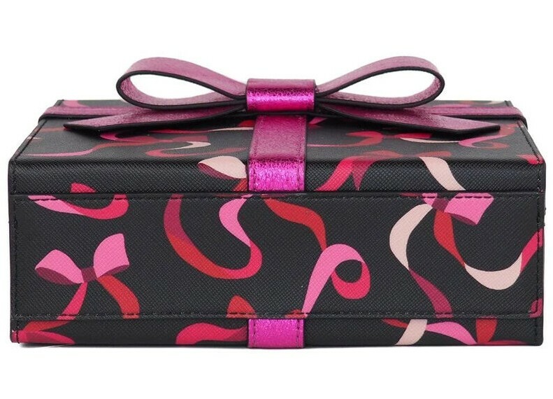 Kate Spade Wrapping Party Gift Box Crossbody Black Pink Leather Ribbon ...
