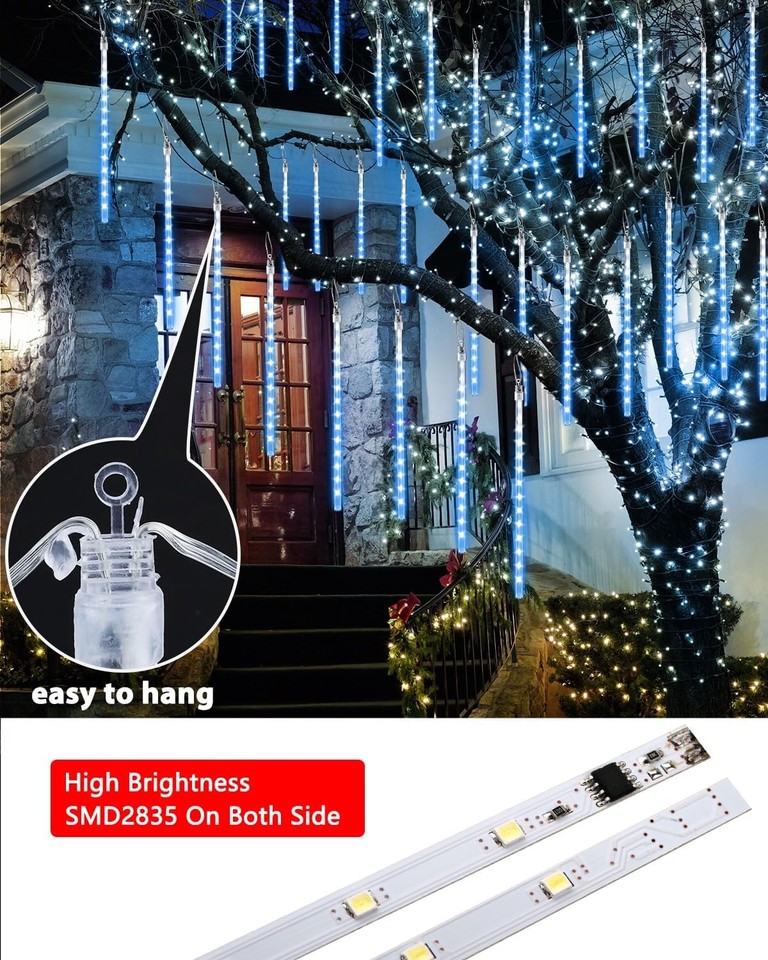 Blue 20 Tubes Meteor Shower Icicle Lights 480 LED Raindrop 20 Tubes, | eBay