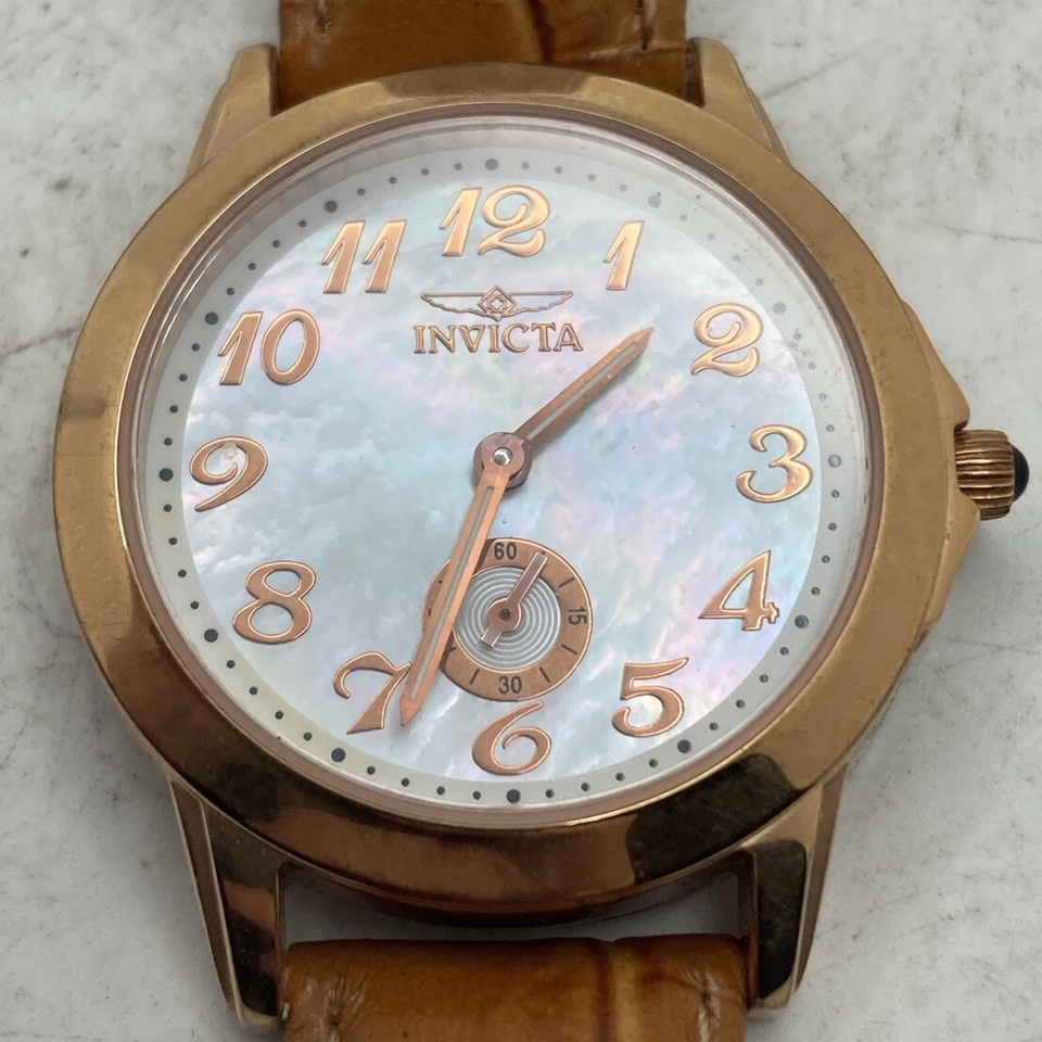 Invicta Swiss Limited Edition #5705 MOP Face Second Dial Leather Band ...