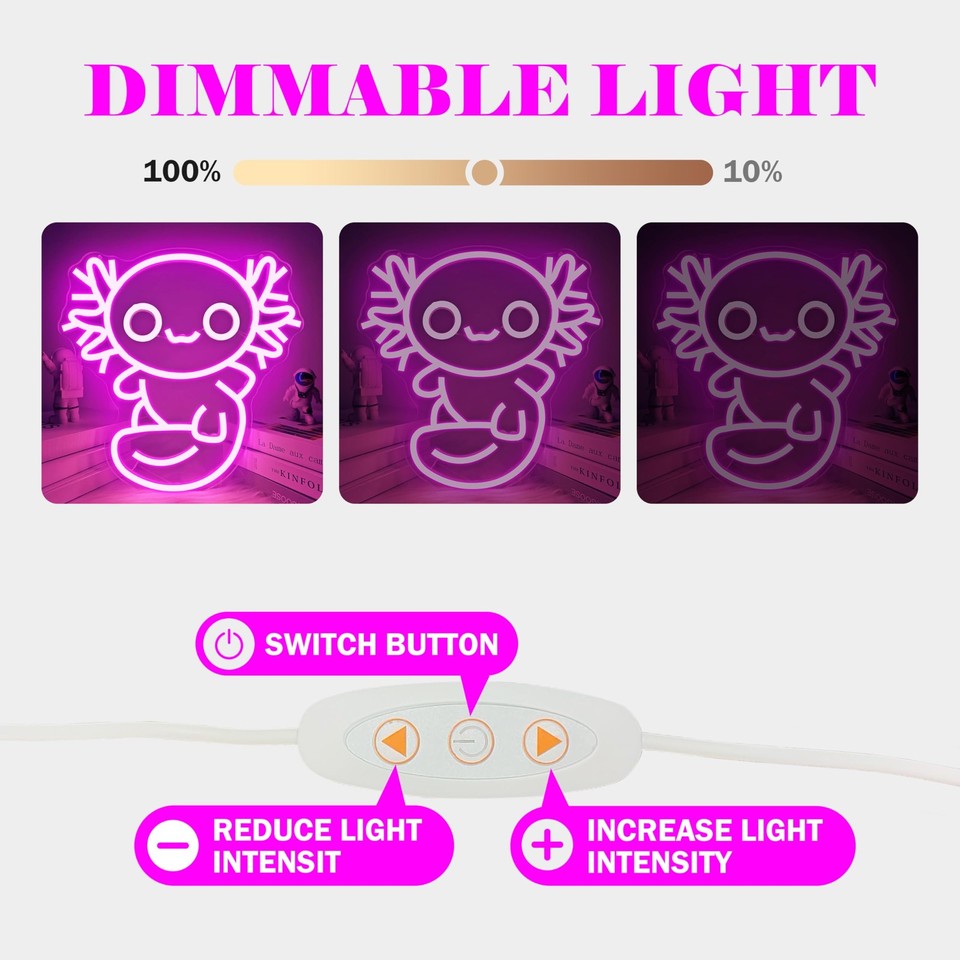 Axolotl Neon Sign for Wall Decor Dimmable Axolotl Neon Light Sign Led ...
