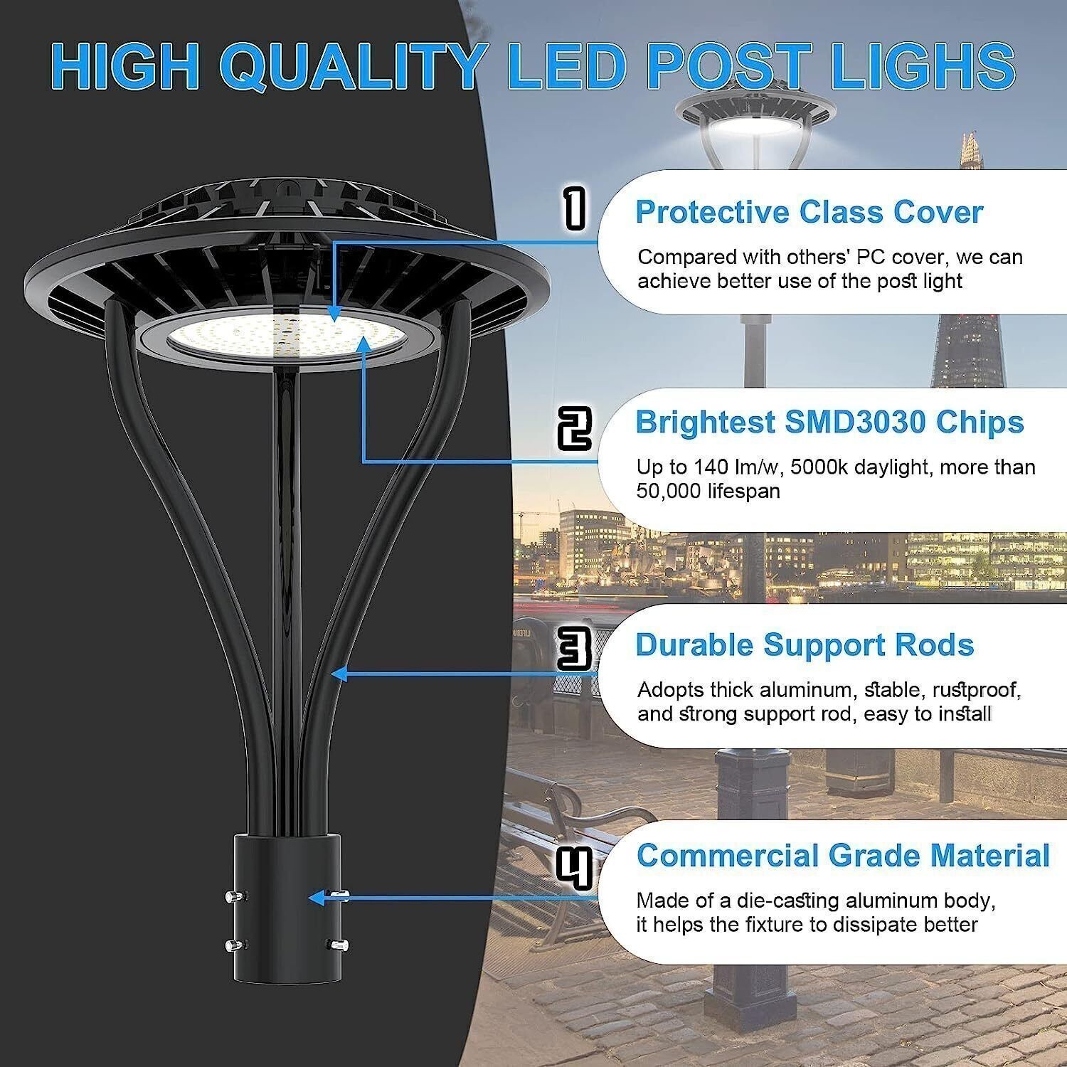 100W LED Post Top Light Garden Parking Lot Outdoor Area Street Lighting ...