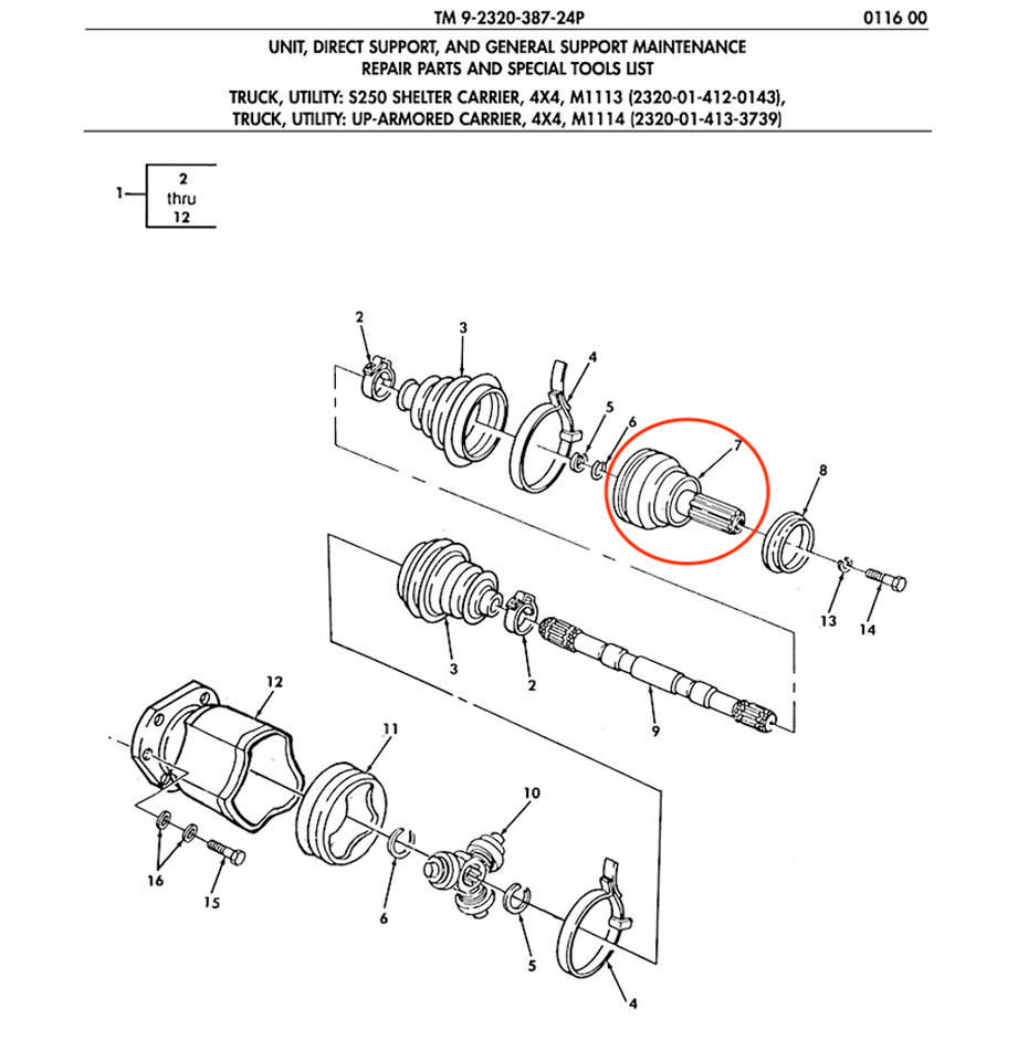 Outer Splined Head/End/Housing Asm. for 12K HALF-SHAFT ; Hummer Humvee ...