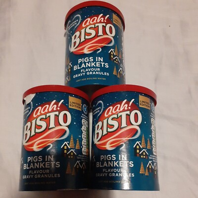 3 tubs ahh Bisto bacon flavour gravy Pigs in blanket sauce 190g x3=670g ...