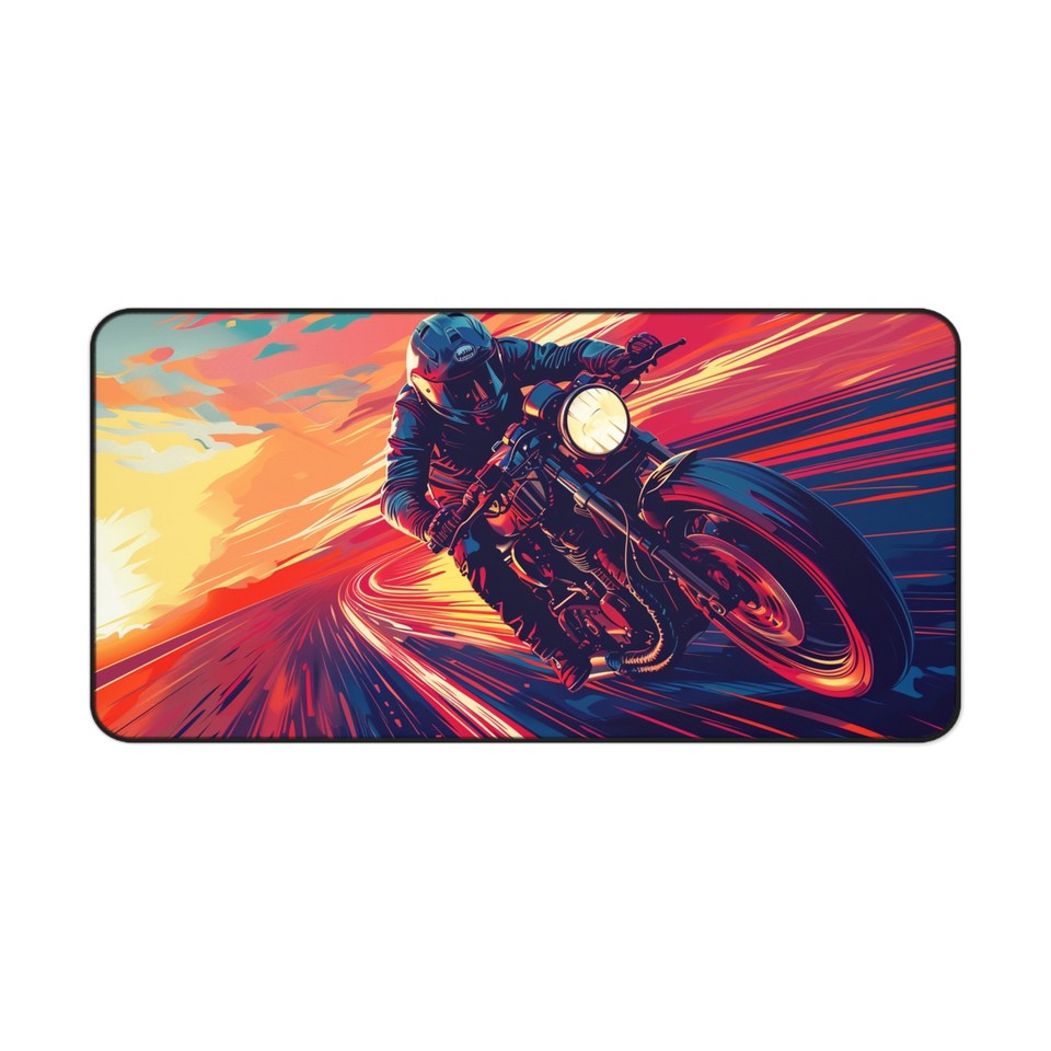 XL Desk Mat Motorcycle Riding Dreamscape with Retro Vibes Mouse Pad ...
