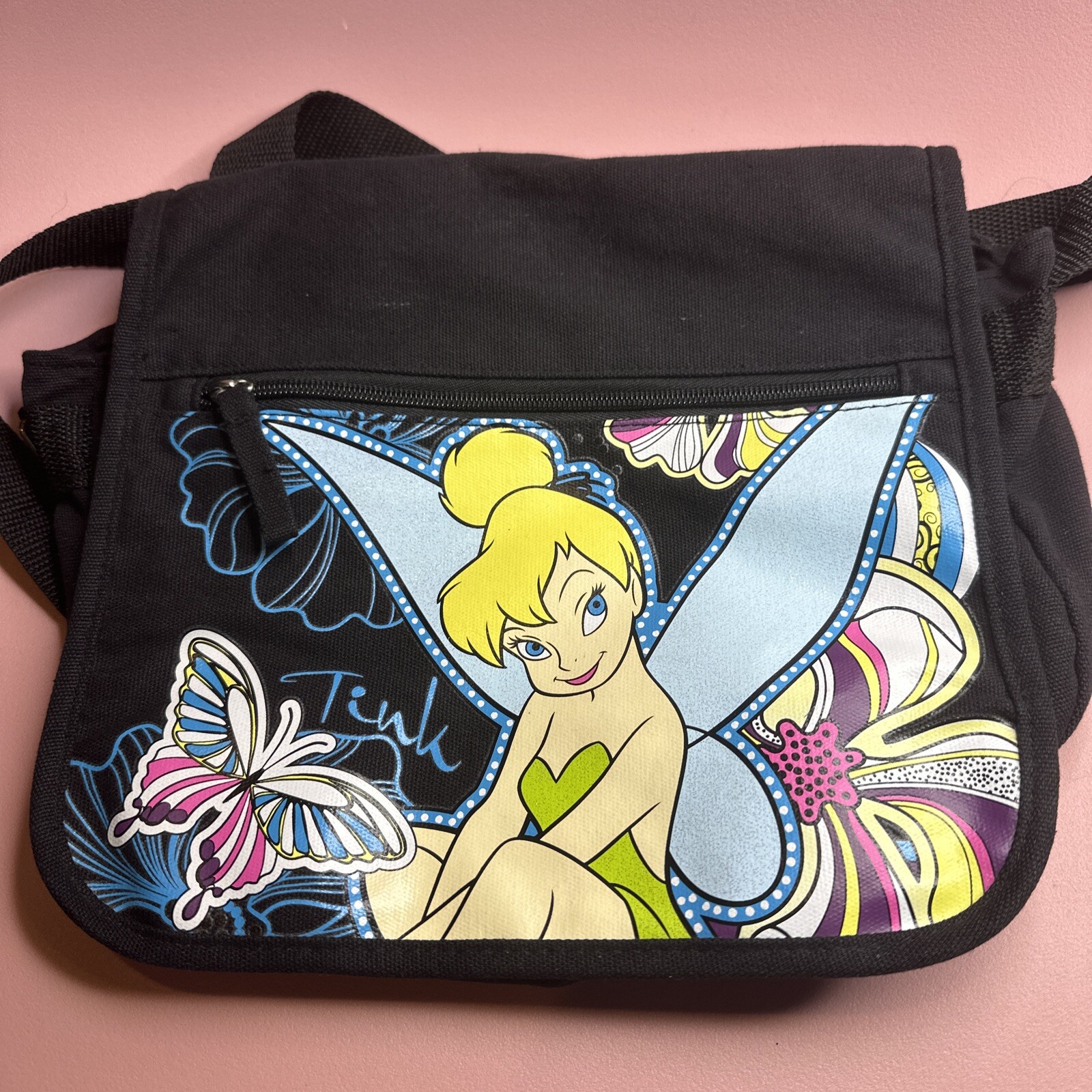 Disney Tinkerbell Tink Black Canvas Shoulder Bag Cros… - Gem