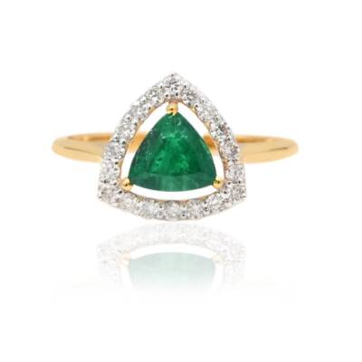 14k Yellow Gold Natural Zambian Emerald and Diamonds Gemstone Women ...