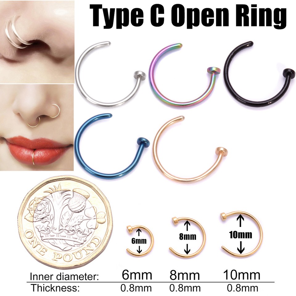 Nose Ring Nose Lip Hoop Cartilage Tragus Helix Ear Piercing Surgical ...