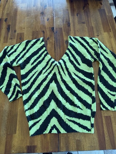 Vintage 80s NEON Sweater Womens M Zebra Print Double V-NeckPullover ...
