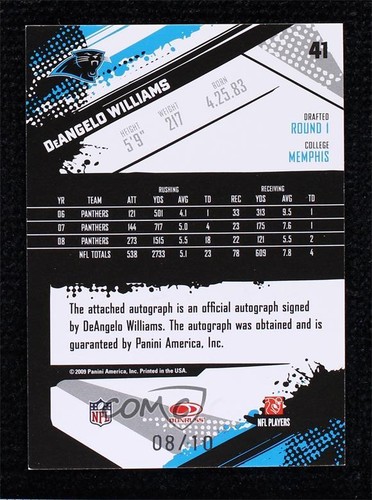 2009 Score Inscriptions Red Zone Auto /10 DeAngelo Williams #41 Auto | eBay