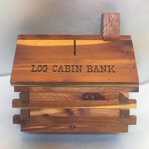 Vintage Cedar Log Cabin Coin Money Bank Very Good Condition | eBay