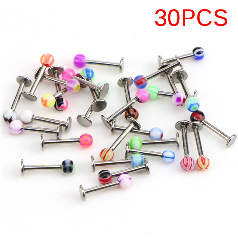 10/30/50 X 16G Ball Lip Rings Labret Bars Stainless Steel Stud Body ...