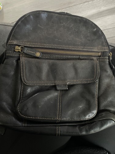 Vintage Fossil Small Backpack Black Leather with Brown Stitching ...