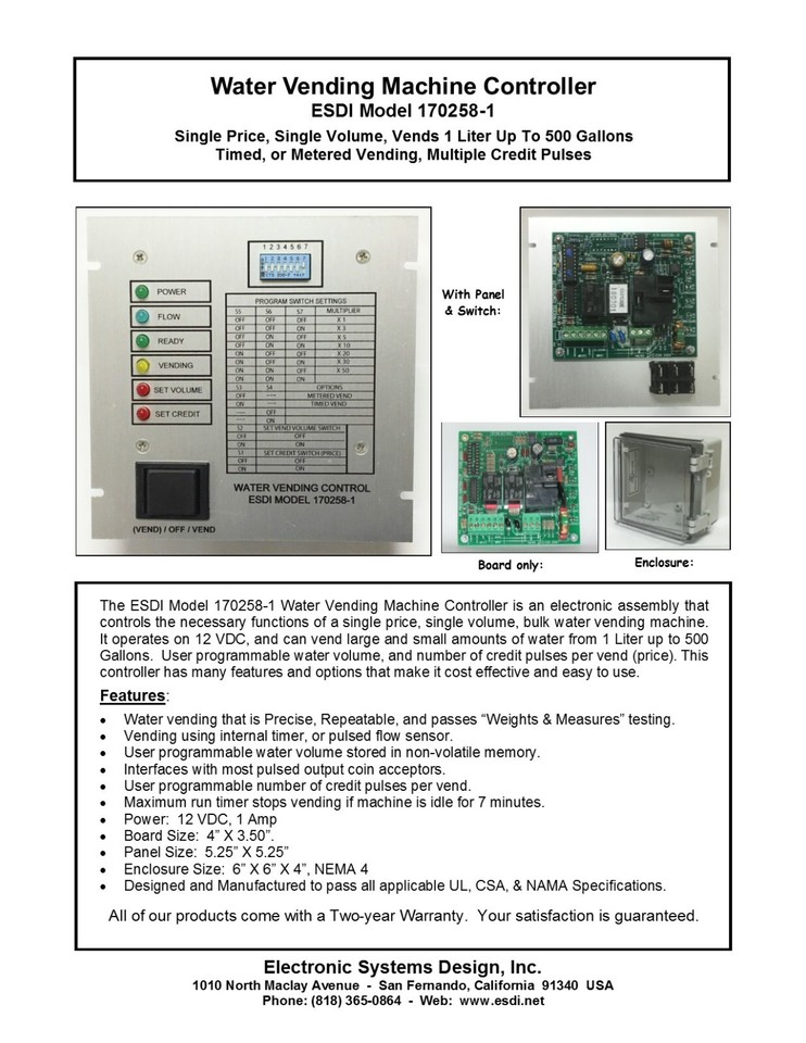 Water Vending Machine Control Board, Vends From 1 Liter Up to 500 ...