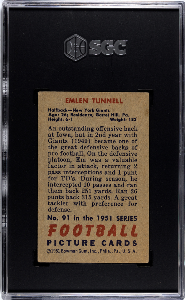 1951 Bowman Emlen Tunnell #91 SGC 4.5 | eBay