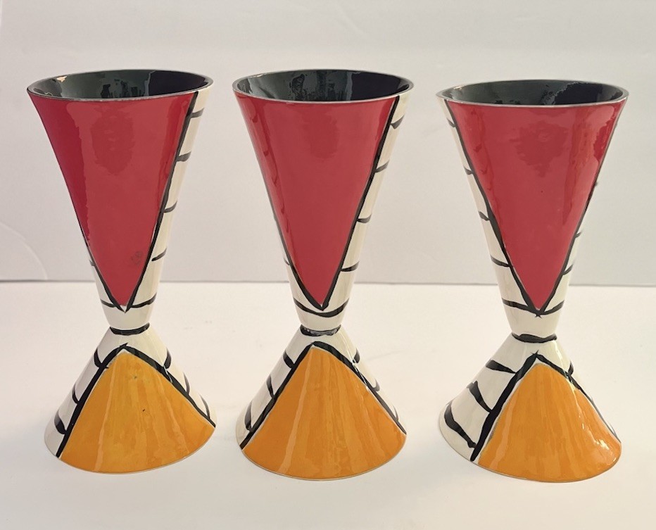 Set of 6 Marilee Hall Ceramic Pottery Whimsical Modern Goblets Signed 8 ...