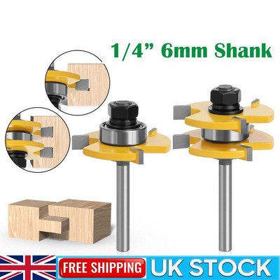 2Pcs Tongue and Groove Router Bit 1/4'' Shank T-type 3-tooth Cutter Set ...