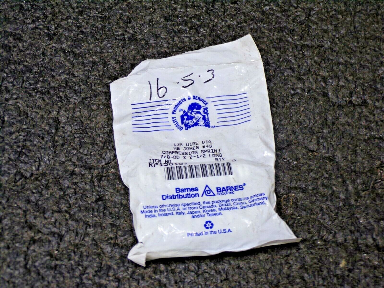 WB JONES #49 COMPRESSION SPRING, 135 WIRE DIA., 7/8 OD X 2-1/2 LONG ...