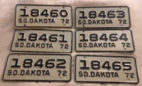 Six Vtg NOS 1972 South Dakota Motorcycle License Plates W/ Sequential ...