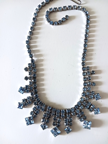 Vintage True Retro Sparkling Statement Blue Rhinestone AB Necklace | eBay