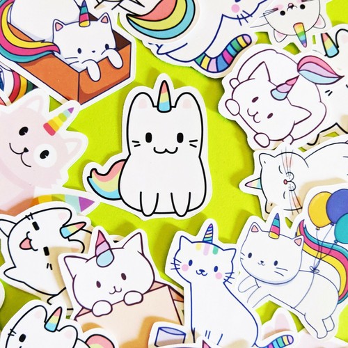 Kawaii Unicorn Cat Stickers - Caticorn Stickers - Kitten Journaling ...