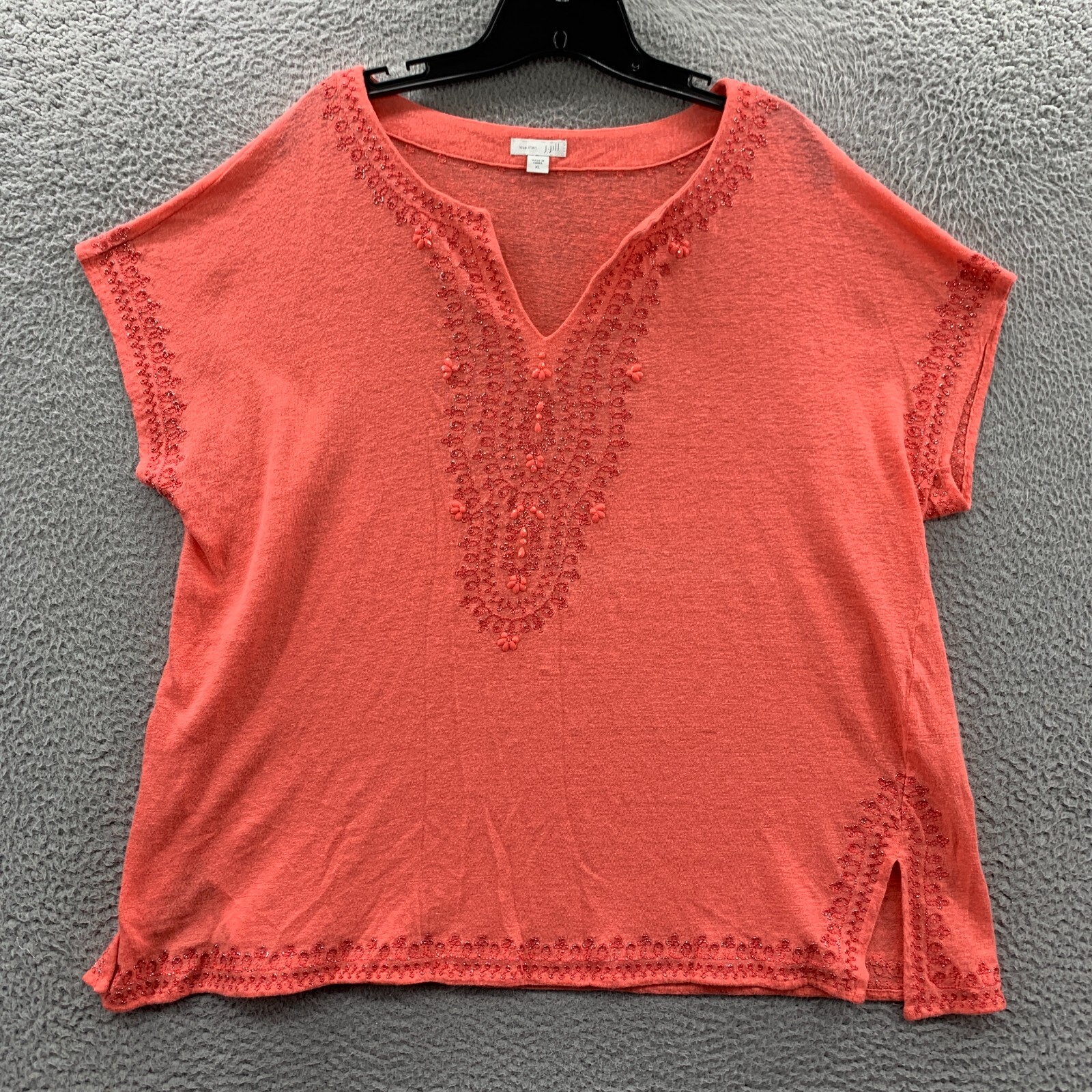 J Jill Blouse Womens Xl Top Short Sleeve Extra Large Love Linen Peach