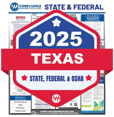 2025 Texas TX State/Federal Labor Law All In 1 Compliance Poster Paper ...