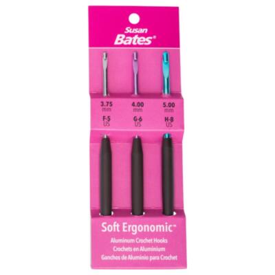 Susan Bates Silvalume Soft Ergonomic Crochet Hook Set Sizes Sizes F5/3 ...