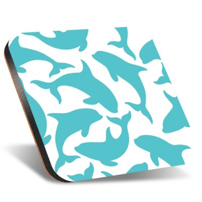 1x Square Coaster 12cm Blue Dolphin Pattern Whales Ocean #52657 | eBay UK