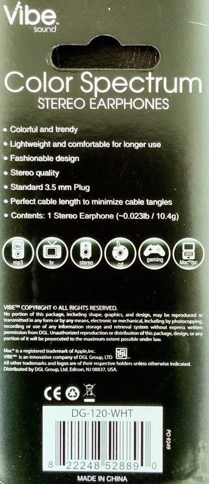 Color Spectrum - Stereo Earbuds - Vibe Sound w/Ear Cushions- White - DG ...