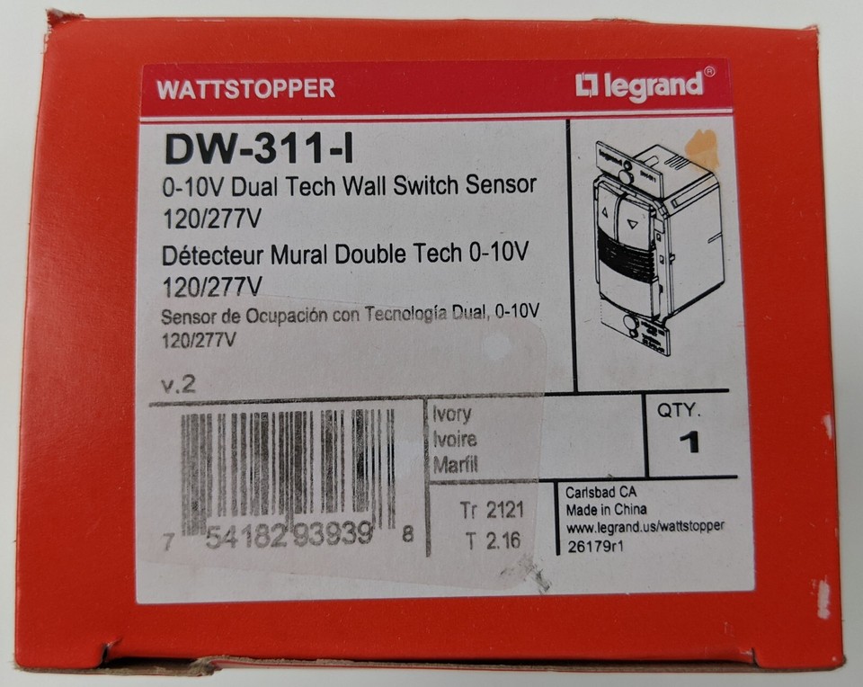 Wattstopper DW-311-I Occupancy Sensor Ivory Wall Switch 0-10V Dual Tech ...