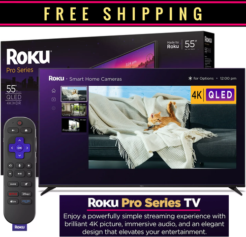Roku 55" Class Pro Series 4K Mini-LED QLED 120Hz HDR Dolby Vision IQ TV ...