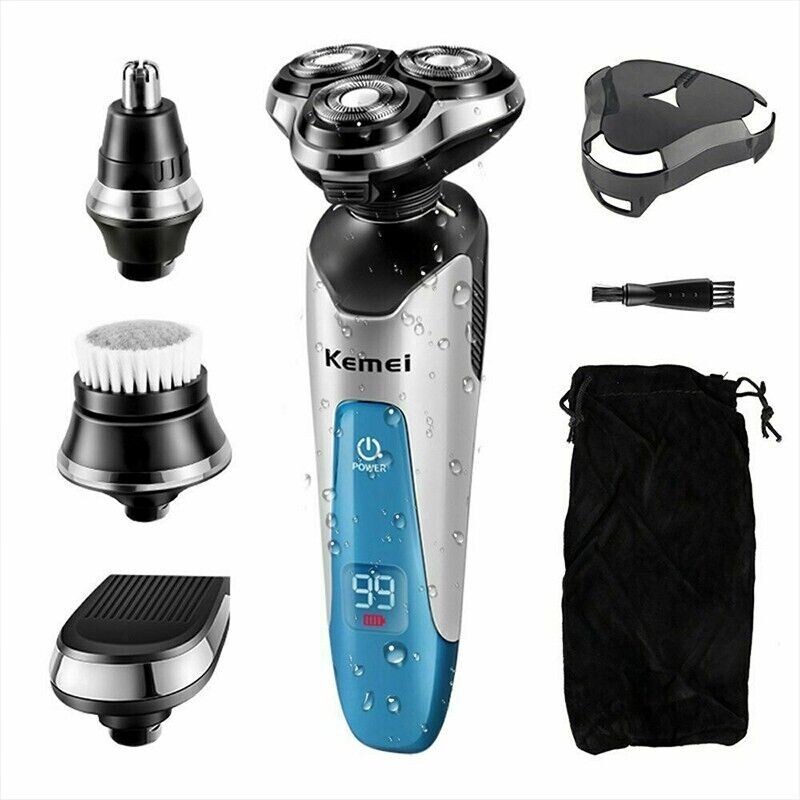 Kemei Electric Shaver Razor Wet Dry 4D Rotary Shaver Rechargeable ...