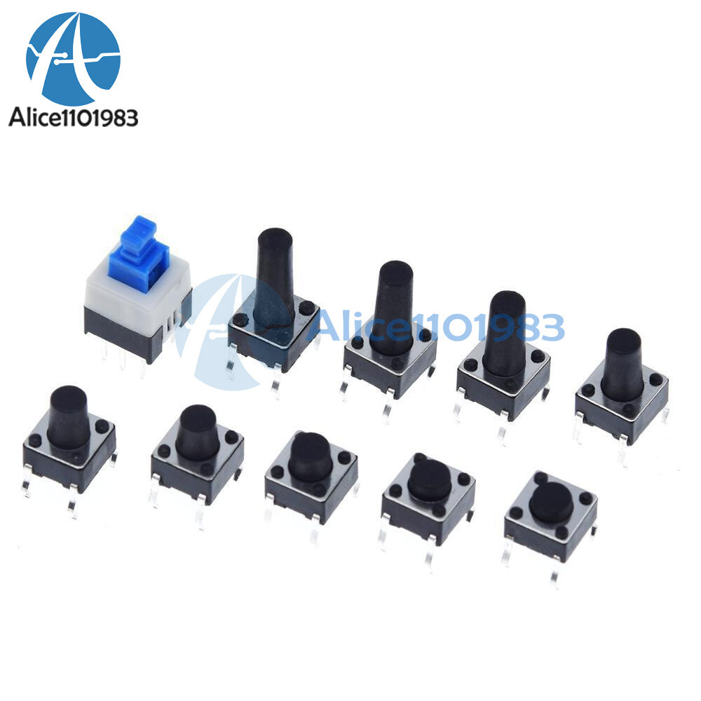 180PCS 10 Sorts Momentary Tactile Push Button Touch Switch Kit Box 4PIn ...