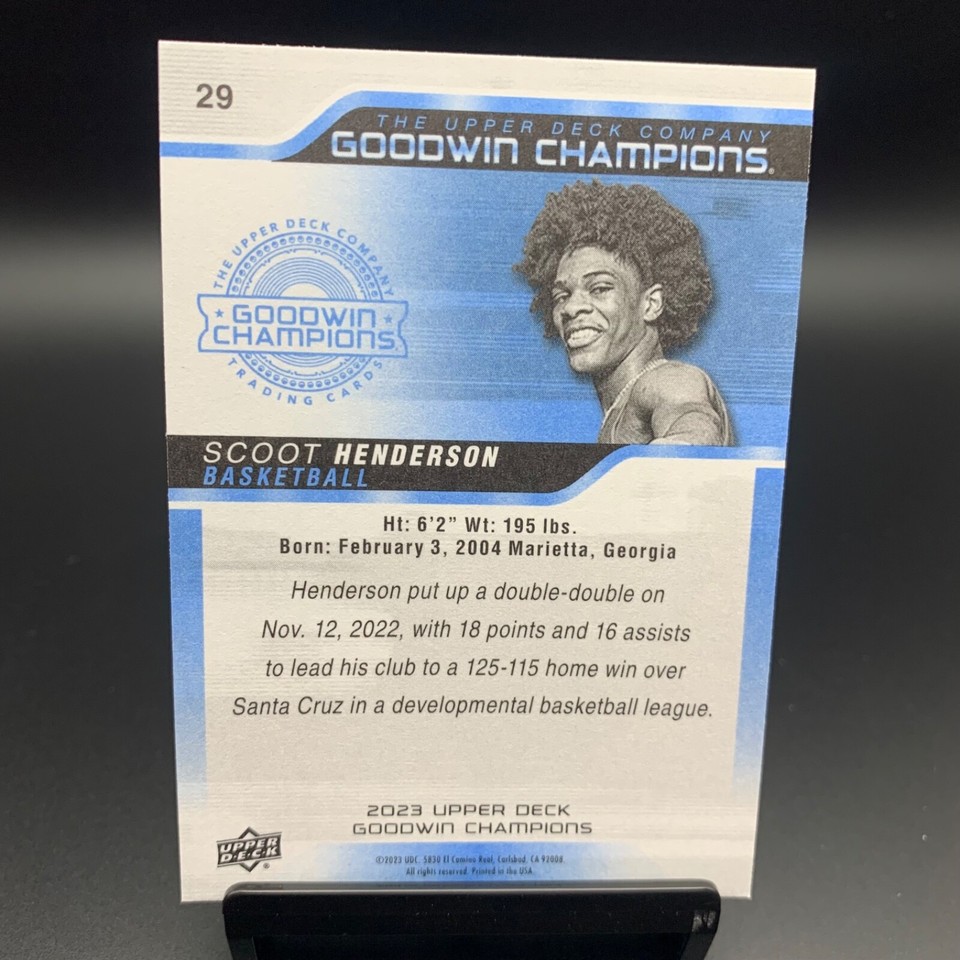 2023 Upper Deck Goodwin Champions #29 Scoot Henderson RC Portland Trail ...