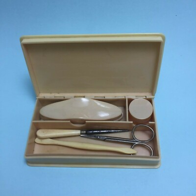 Vintage Xylonite Manicure Dressing Table Box Bone Bodkin Scissors ...