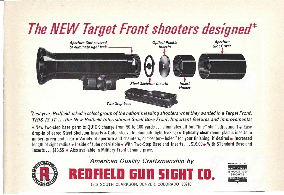 1965 Redfield Gun Sight Target Front Shooters Designed Scope Vintage ...