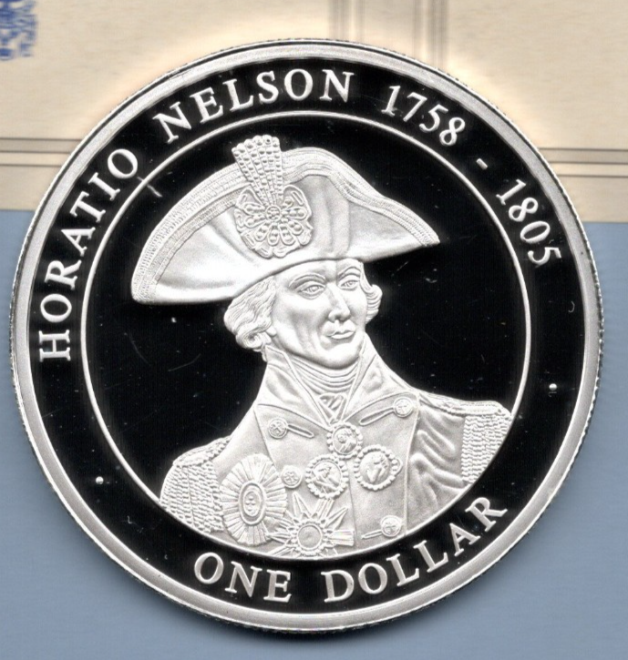2005 COOK ISLANDS $1 PROOF COIN. 40 mm. HORATIO NELSON. 500 SILVER ...