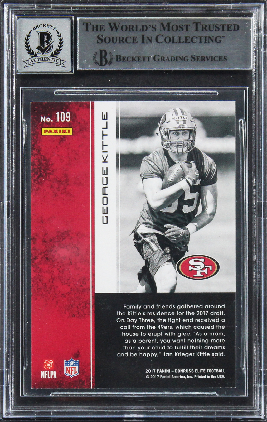 49ers George Kittle Signed 2017 Elite #109 Rookie Card Auto 10! BAS ...