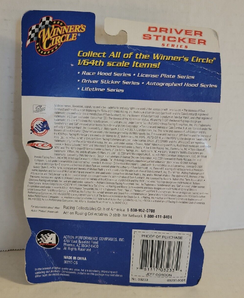 Nascar Winners Circle Driver Sticker Series Jeff Gordon #24 | eBay