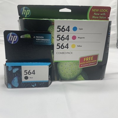 Genuine HP 564 Combo Pack Tri Color Ink and HP 564 Black Ink Set NOS ...