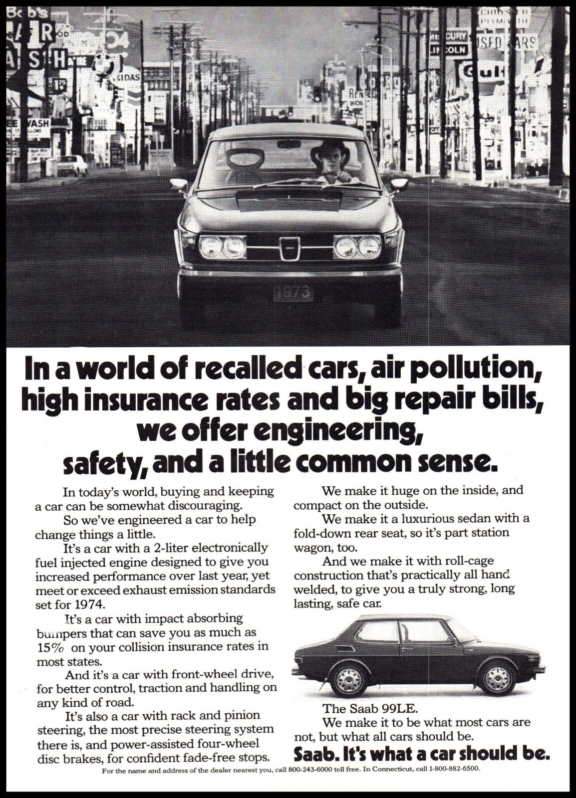 1973 Saab 99LE 2 Door Sedan Fuel Energy Crisis Vintage Print Ad 70s ...