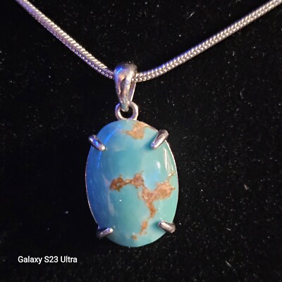 Rare Bisbee Gem Quality Turquoise Aet In Sterling Silver with 20" Chain ...