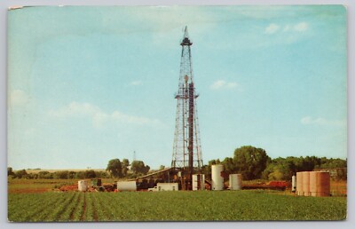 Farm Scene Broom Corn and Oil Derrick UNP Chrome | eBay